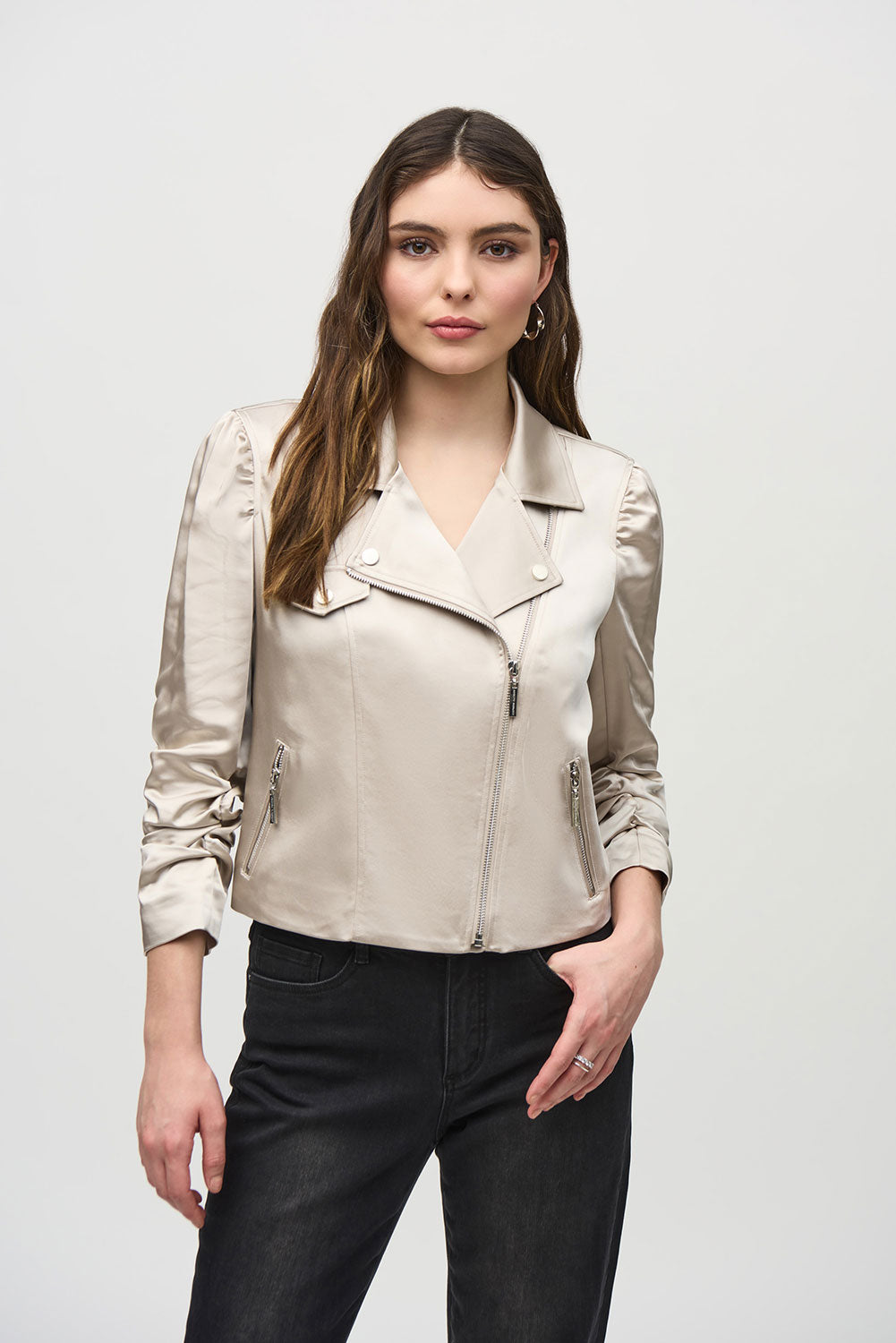 Joseph Ribkoff Satin Moto Jacket with Zippers - JR244903 | Bacio Collection