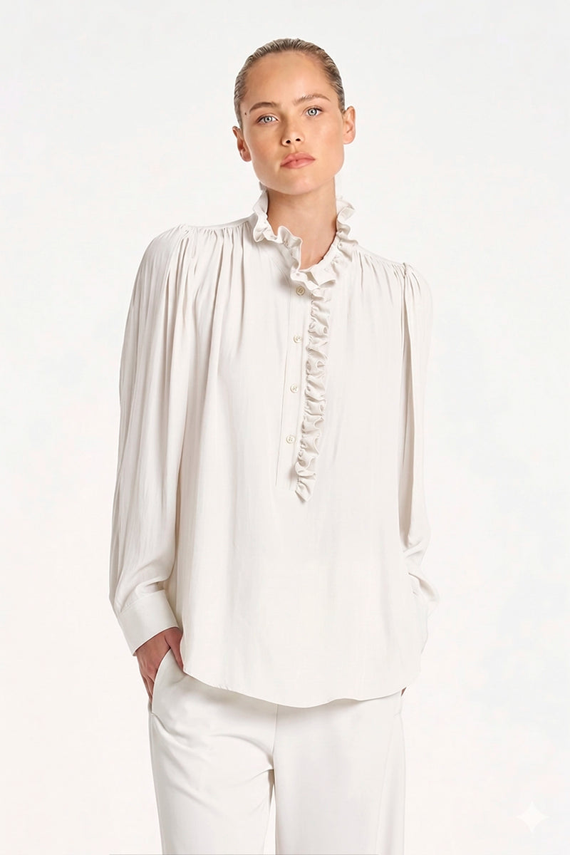 Mela Purdie Rufflet Blouse White | Bacio Collection