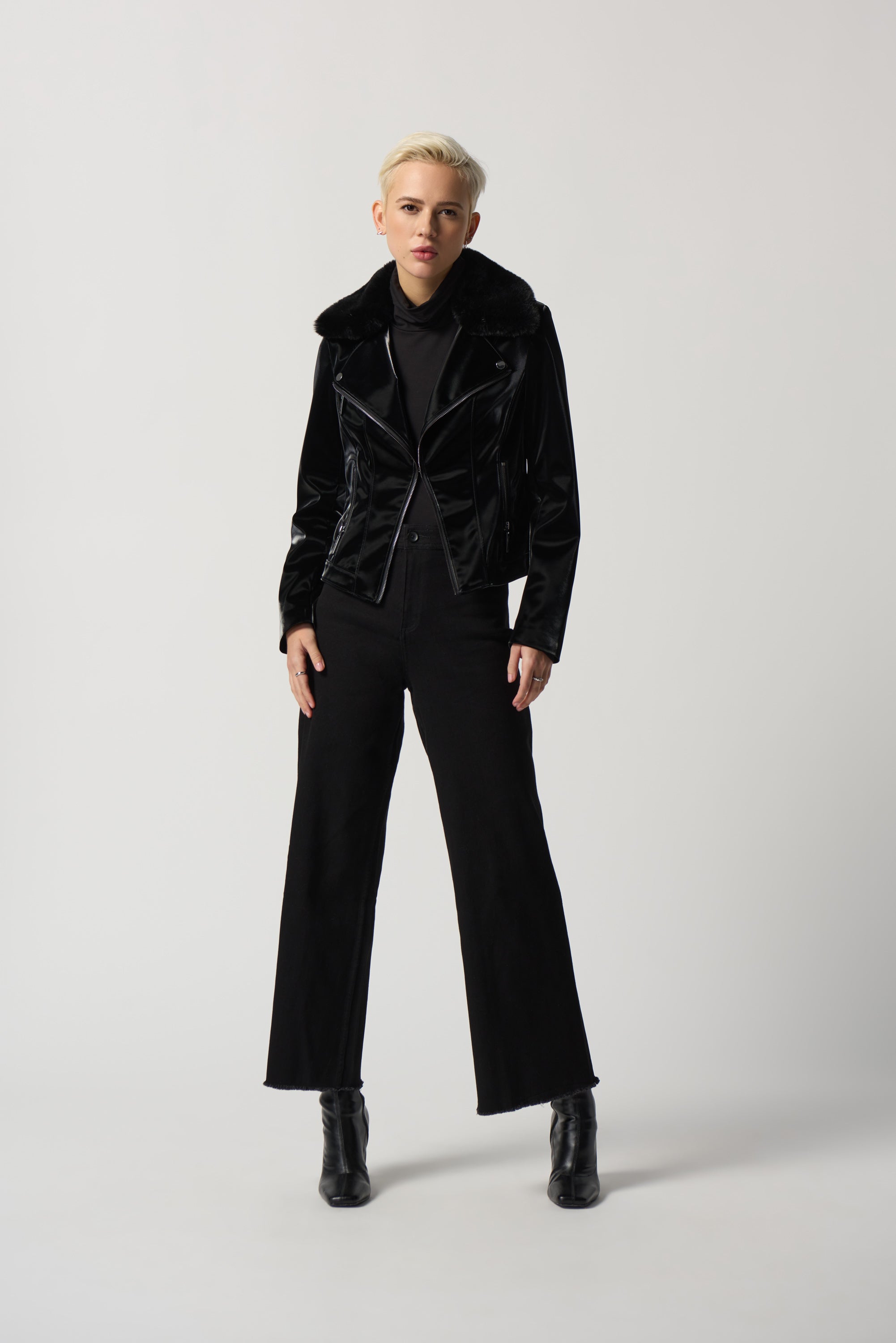 Joseph Ribkoff Faux-Leather Moto Jacket Jr233928 – Bacio Collection